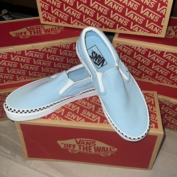 Vans | Shoes | Vans Slip On Check Foxing Cool Blue Shoes | Poshmark